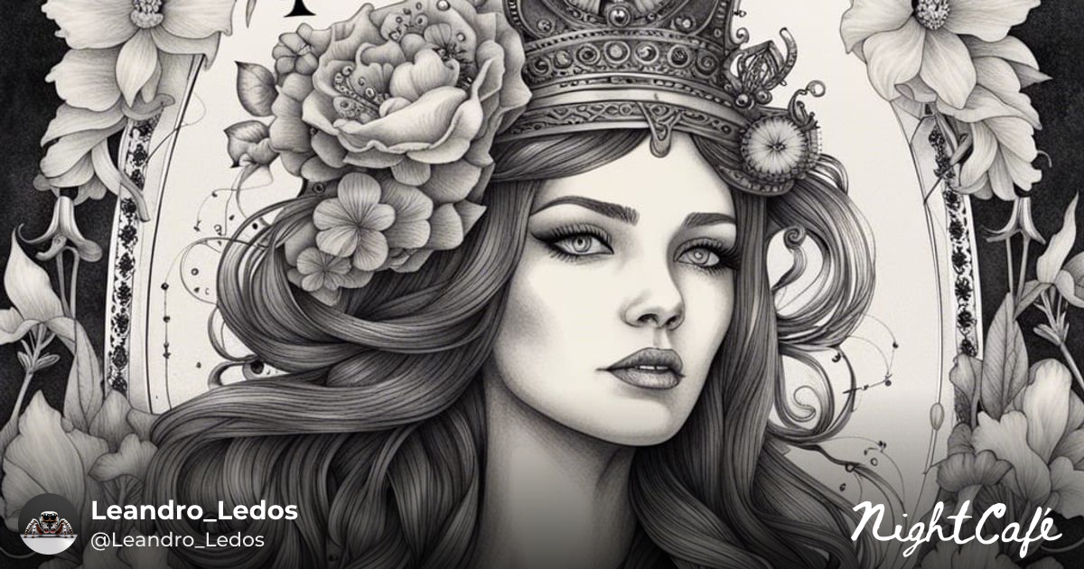 Queen - Intricate Black and White Queen of Spades Ink Drawi...