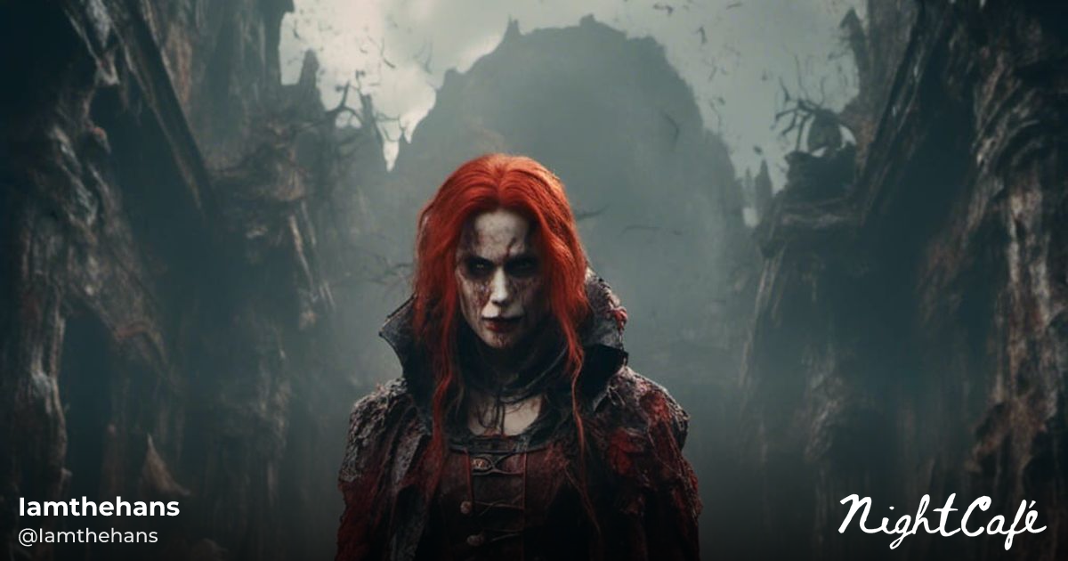 Macabre Female Vampire Monk with Red Hair - AI Art