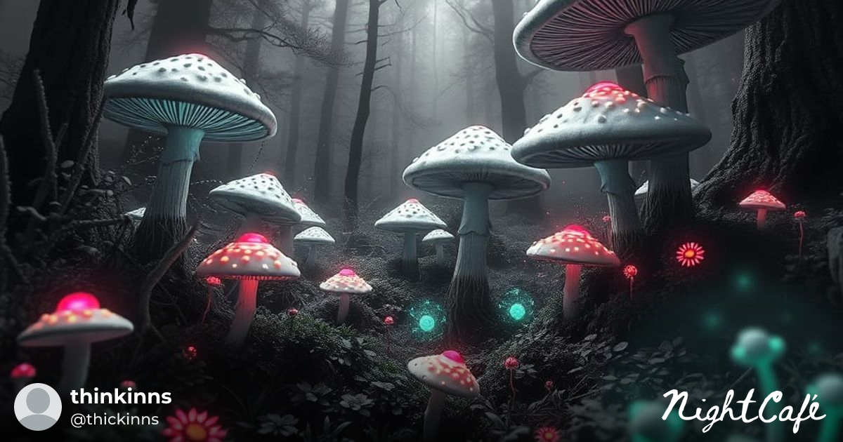 Psychedelic Mushrooms in Wispy Black and White For... - AI Art