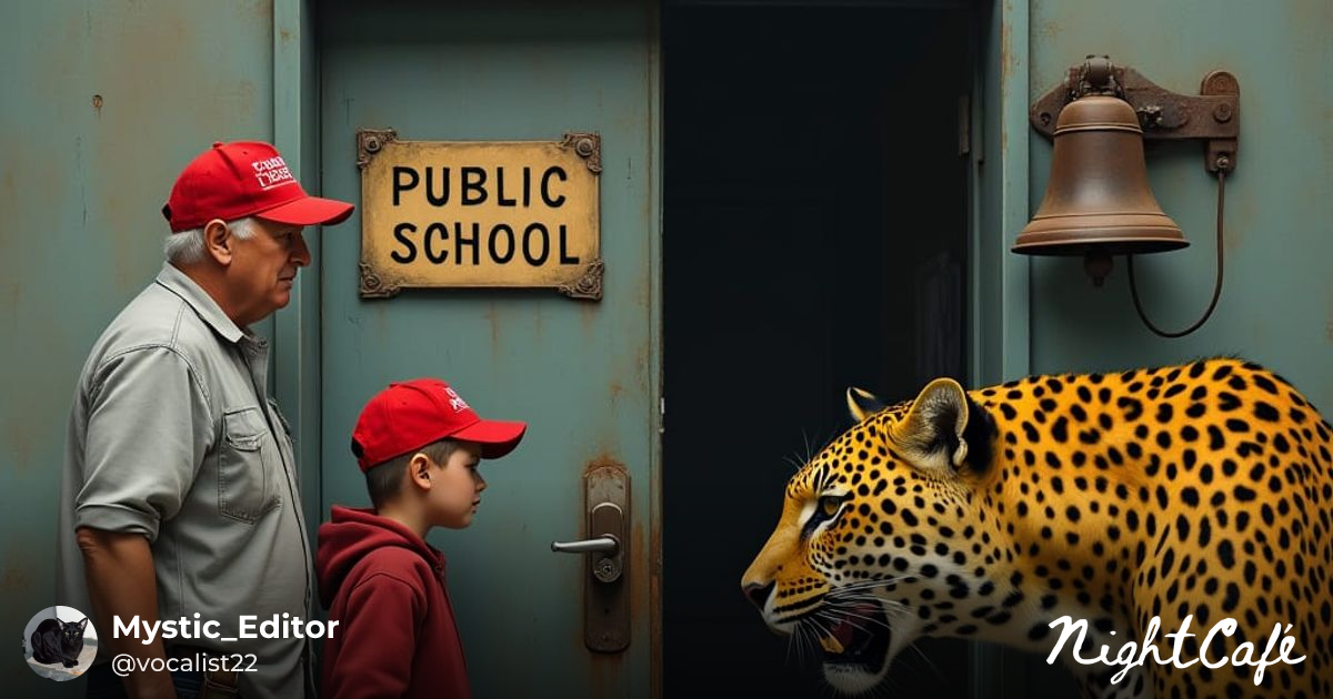 Nervous Father and Son Stand Before a Locked Publi... - AI Art