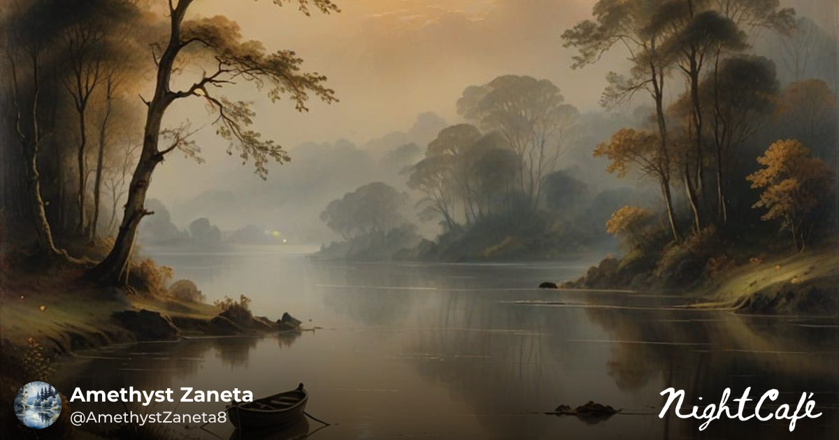 Misty Moonlit Lake Landscape in Romanticist Style - AI Art