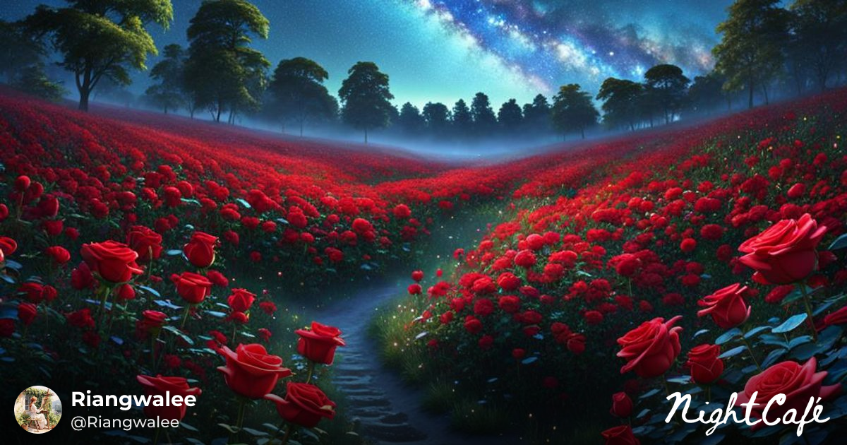 Magical Red Rose Field Under a Starry Sky - AI Art
