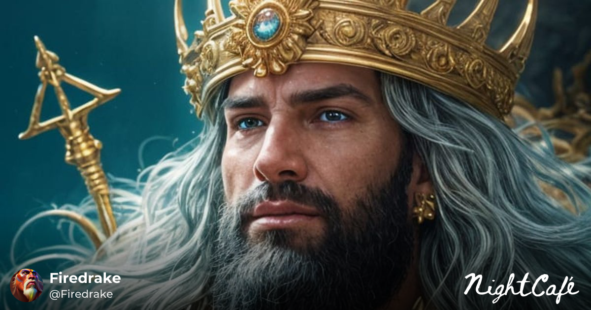 King Neptune Portrait with Golden Trident, Hyperre... - AI Art