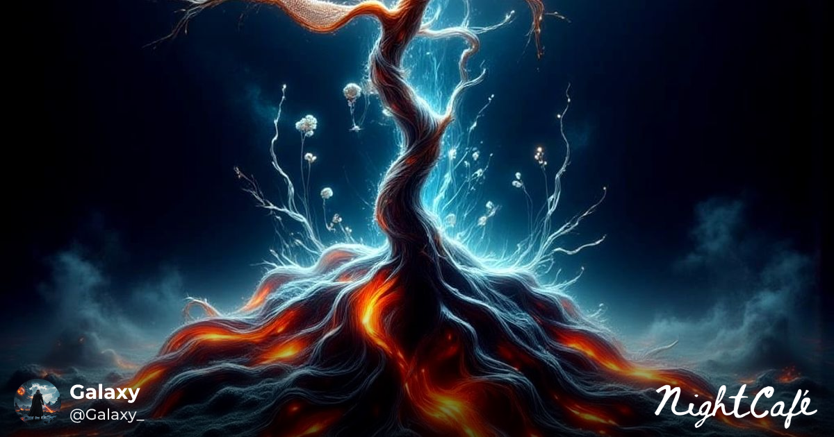 Luminous Bloom - Vivid Red Rose Emerges from Volcanic Landsc...