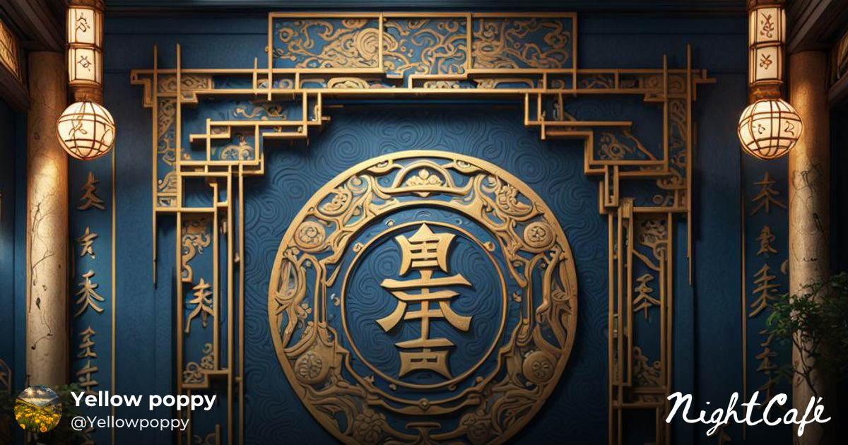 Japanese temple - Golden Reiki Symbol on Blue Japanese Templ...