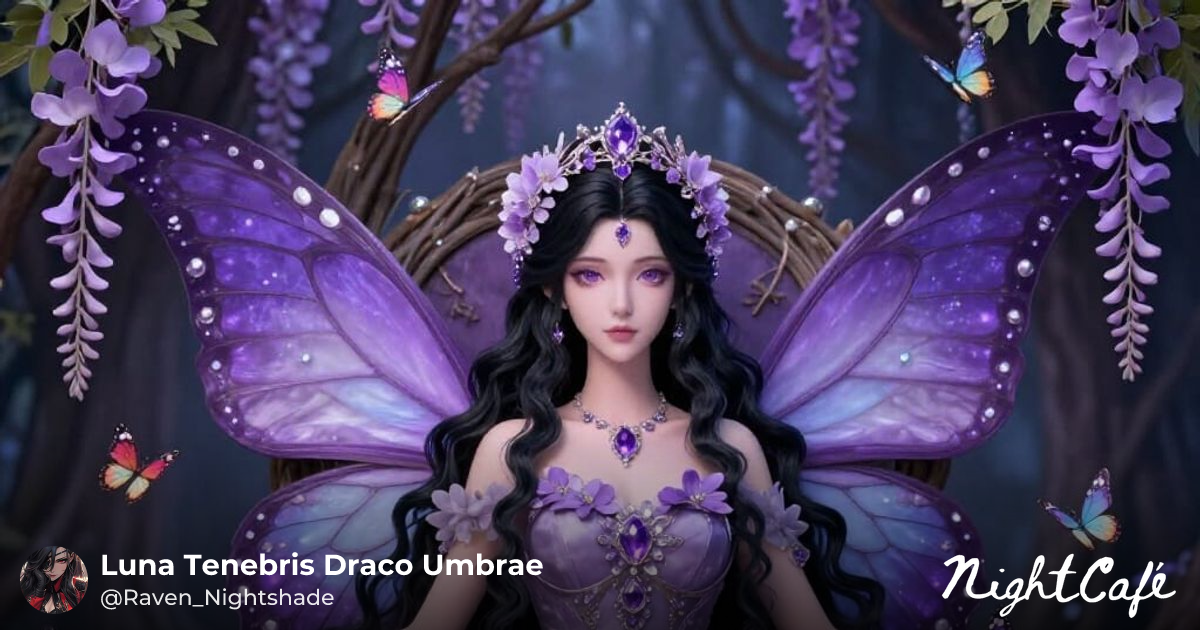 Regal Fairy Queen with Purple Butterfly Wings in 3... - AI Art