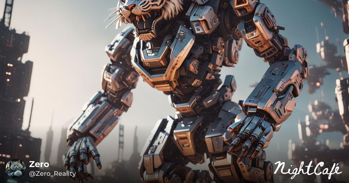 Mecha Tiger - Mecha Tiger Rocks Through Space in Sci-Fi Art