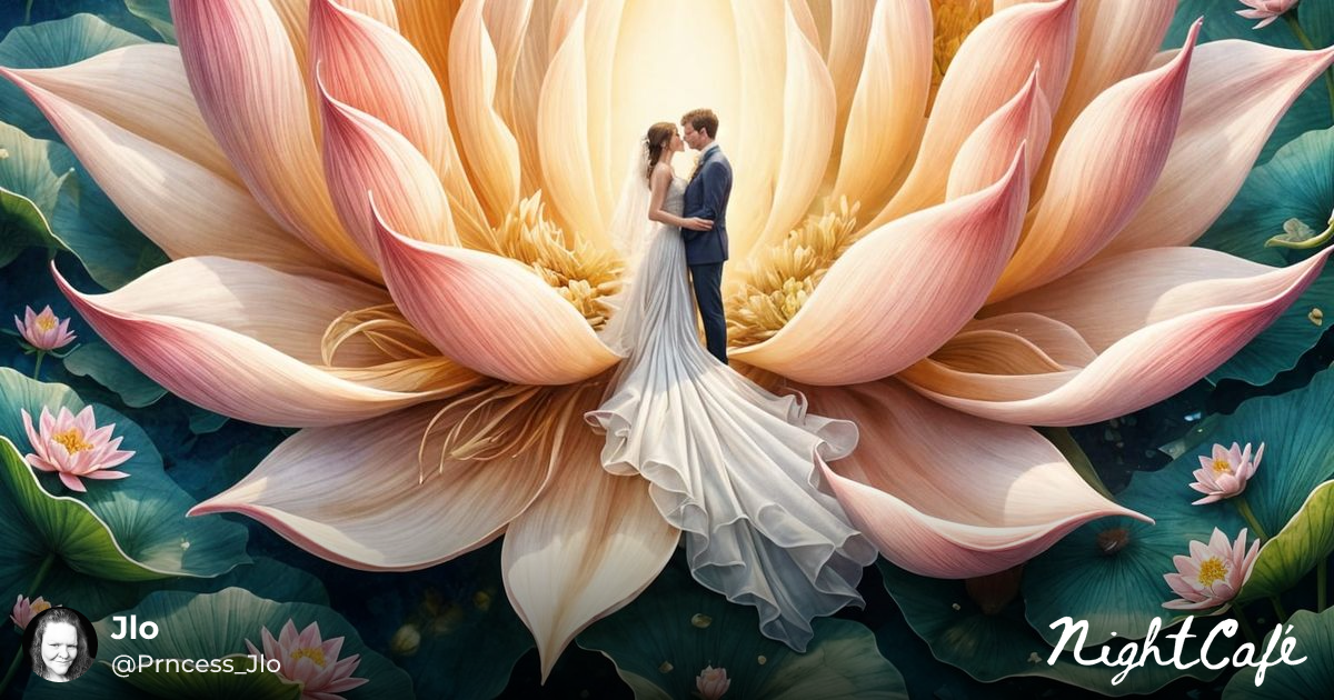 Wedding couple in a Lotus - Romantic Watercolor Wedding Scen...