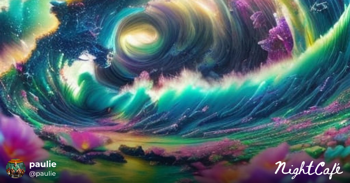 Neon Storm - Hyperrealistic Neon Storm over Flower Field