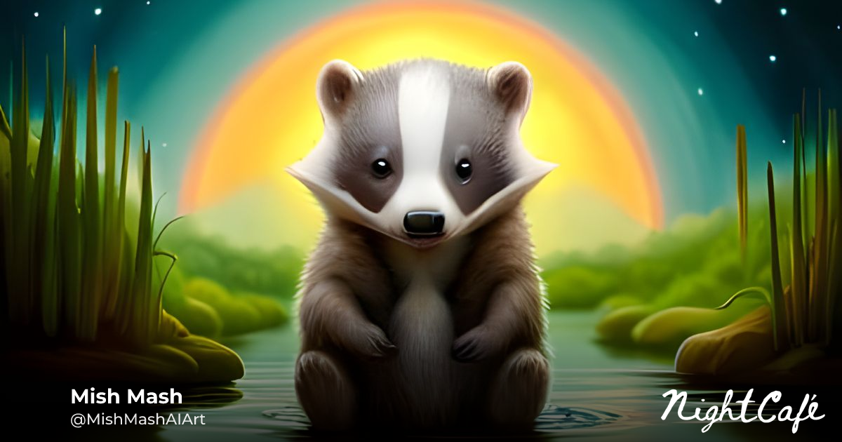 Badger 🌈 - Adorable Badger Cub and Rainbow in Hyperrealisti...