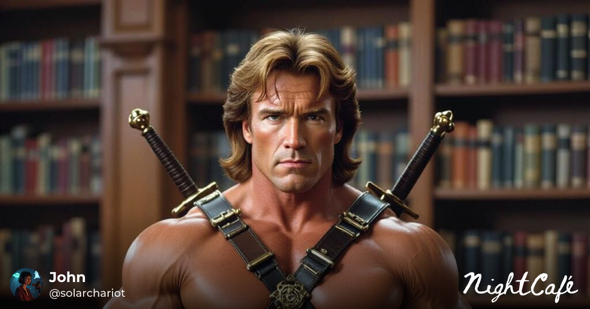 Conan the Librarian: A Barbarian in a Library - AI Art