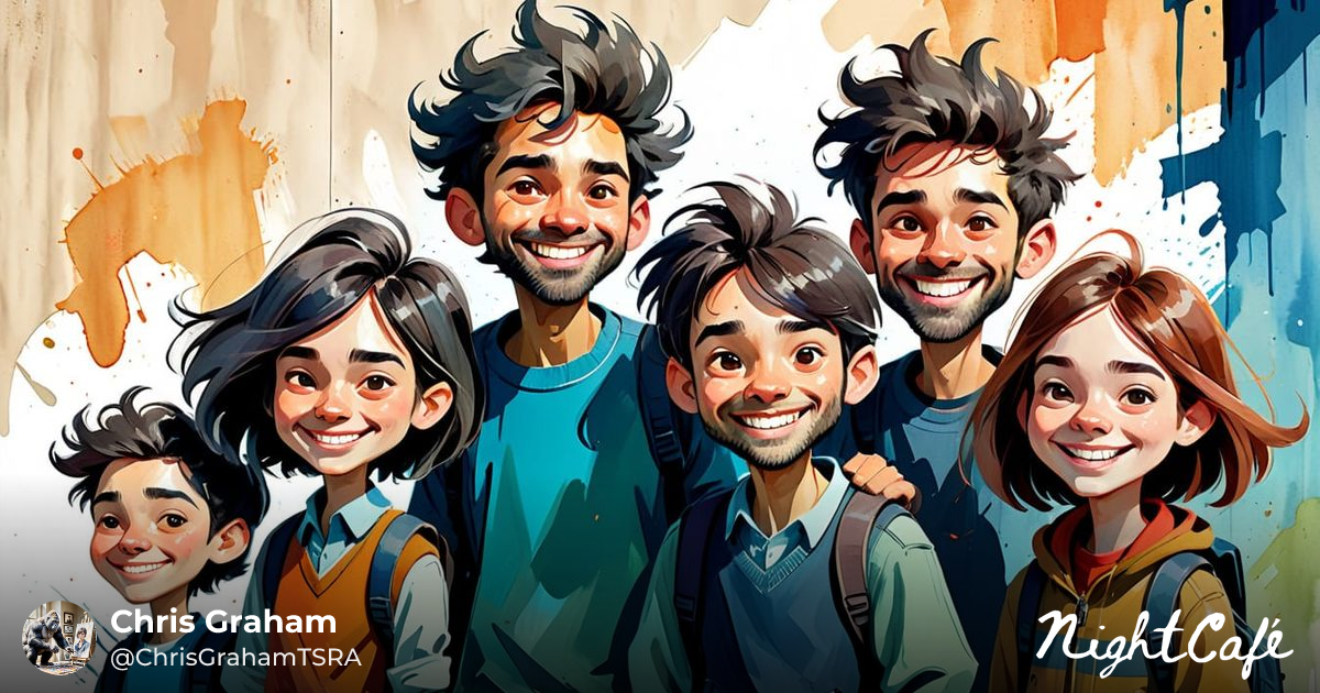 Cheeky Cartoon Kids Pose in a Classic School Setti... - AI Art