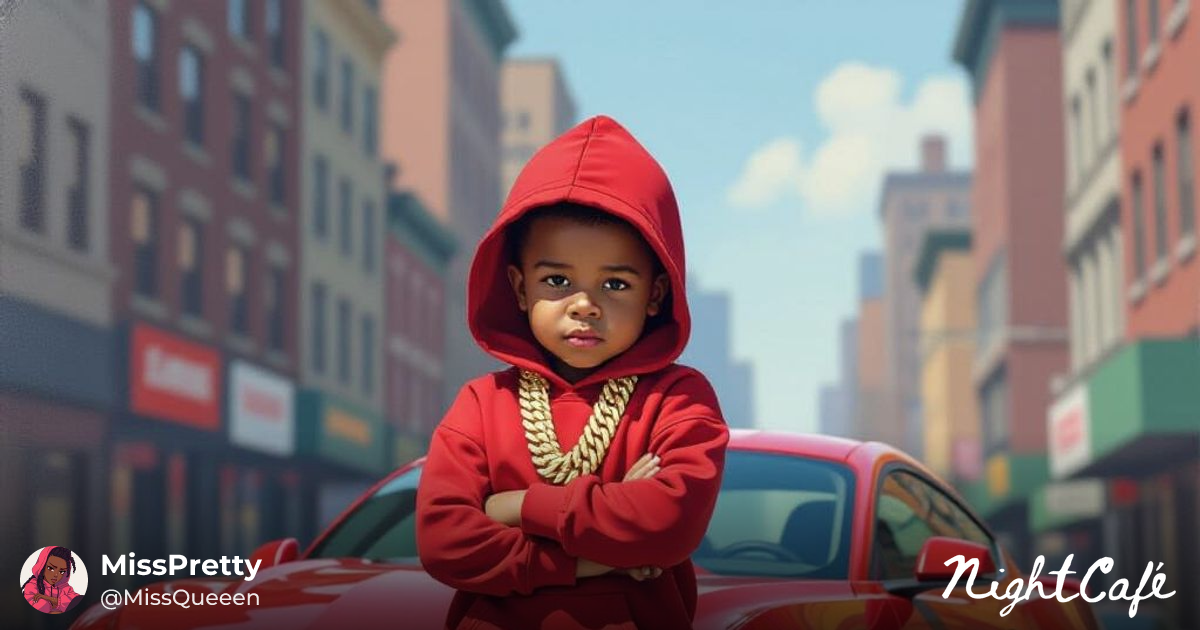 Lil' Gangsta - Stylish Boy in Cityscape, Vibrant Colors