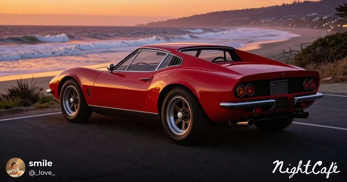 אוטו - Vintage Red Sports Car on Coastal Road at Sunset
