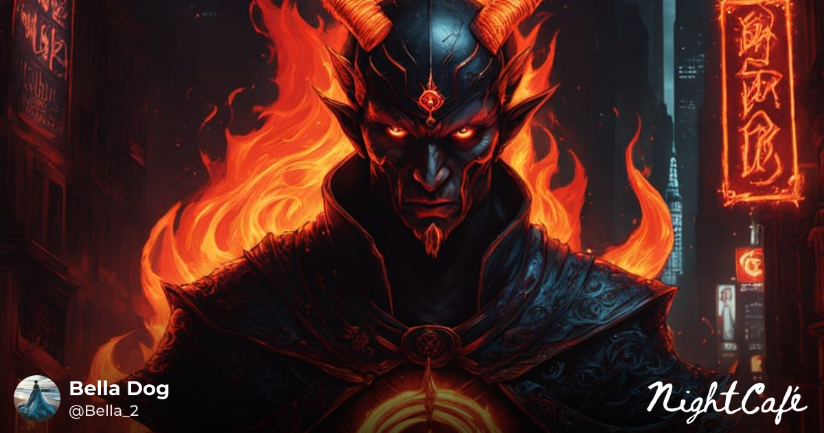 Fantastic male fire Jinn, eshu exú guardian of the paths greek mythology with pitchfork symbol ...