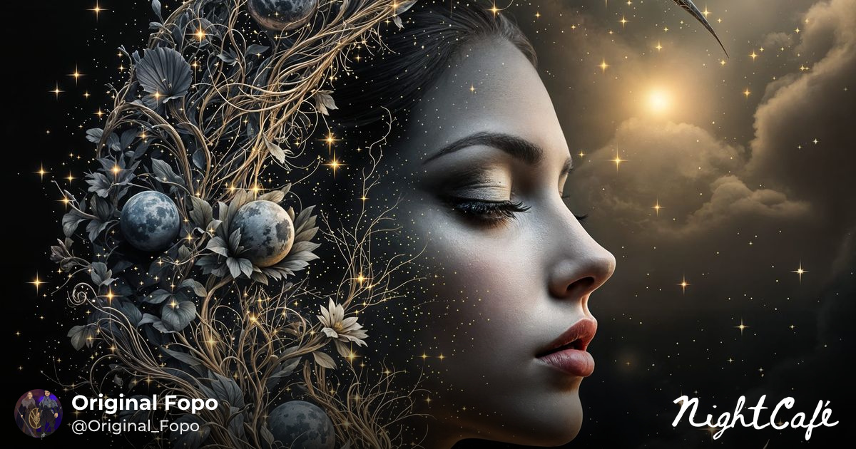 Beauty and the Moon - Surreal Crescent Moon Portrait in Doub...