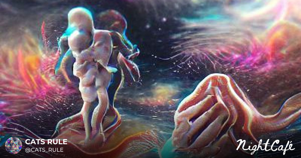 Hand In Hand - Cosmic Hands in Astral Holographic Illustrati...