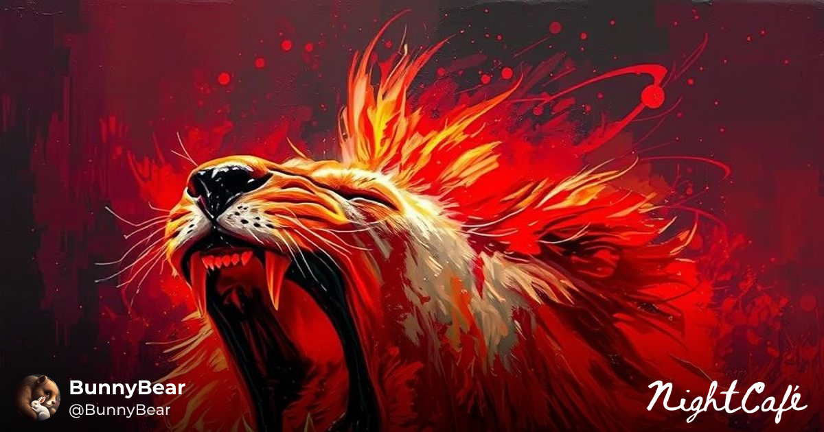 Fire Roar - Bioluminescent Lion Roaring in Impasto Style