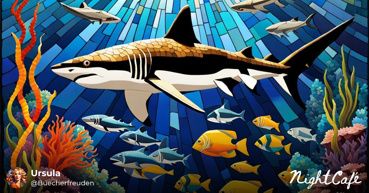 Shark - Cubist Mosaic: Graceful Shark in Seascape