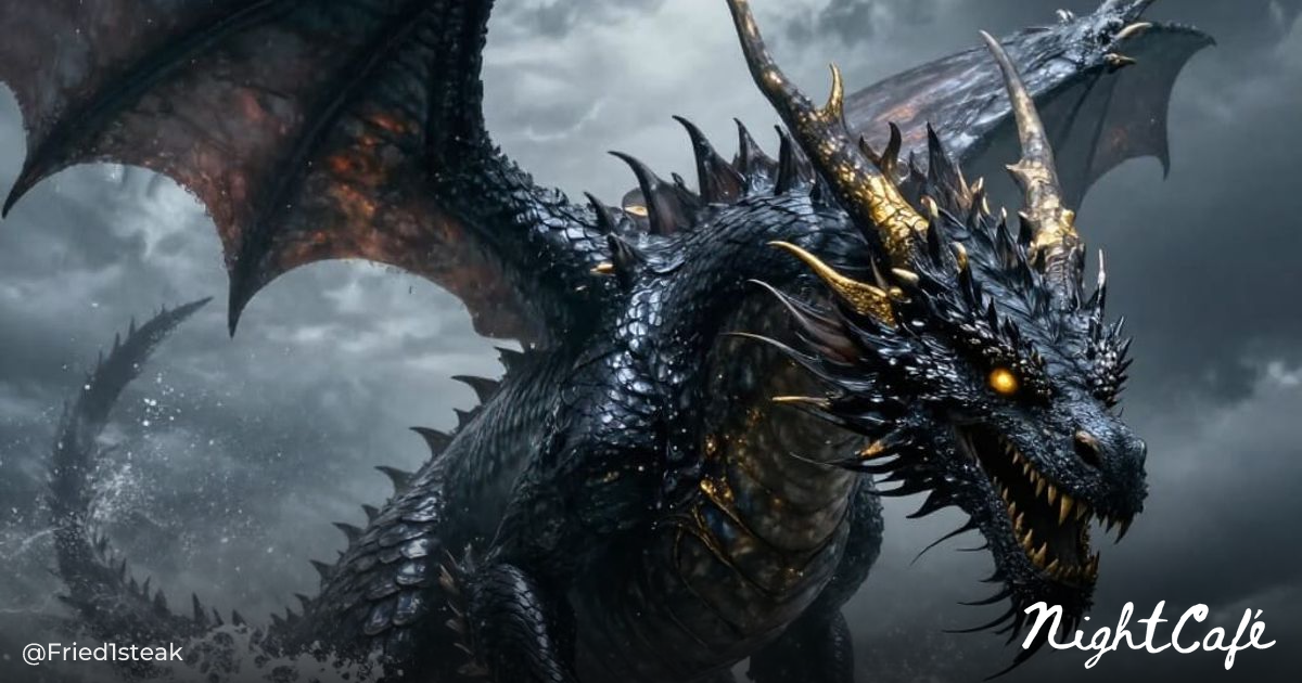 Colossal Dragon Plummets Into Stormy Ocean - AI Art