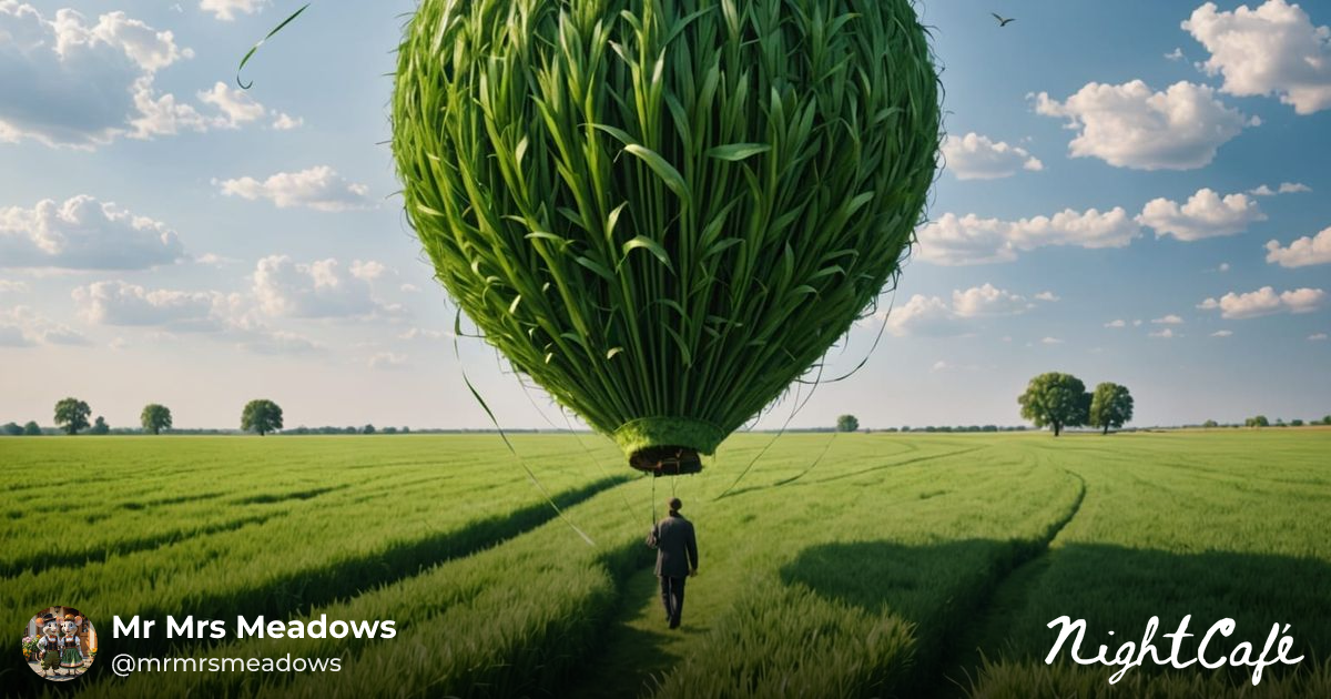 Surreal Grass Balloon Floating in the Sky - AI Art