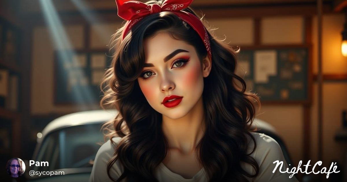 a stylish, confident woman with vintage 1950s pin-up aesthetics sits ...