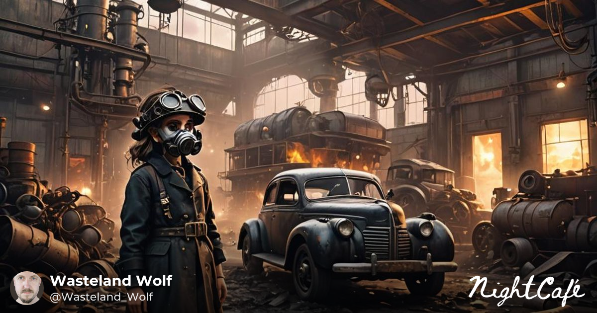 Dieselpunk Factory Interior with Girl and Tucker C... - AI Art