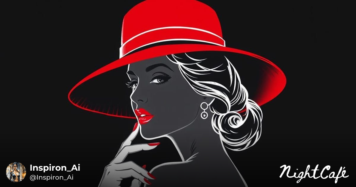 Elegant Lady in Red Hat and Lipstick, Pencil Silho... - AI Art