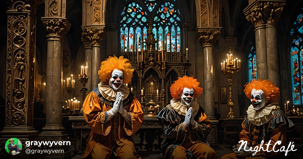 Clowns Praying: Detailed Pencil Drawing - AI Art