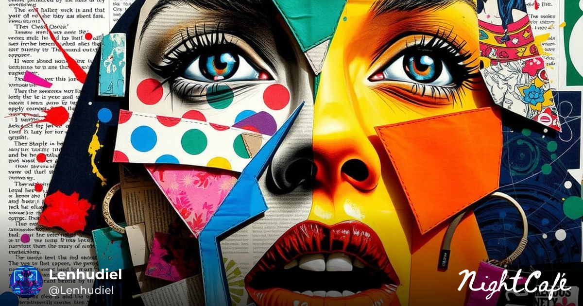 Collage Face Art: Newspaper, Paint, Fabric & Shape... - AI Art