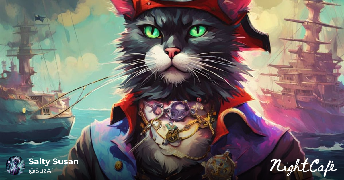 Demonic Pirate Cat Glitch Portrait in Street Art S... - AI Art