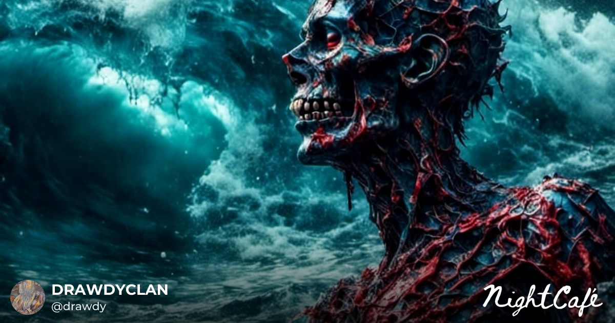 SURFING DEAD - Surfing Zombie on Bloody Ocean Wave