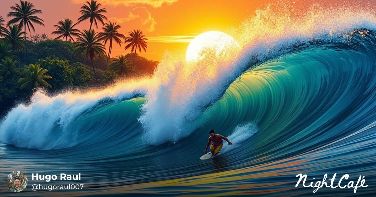 Surfer Riding Majestic Pipeline Wave at Sunset - AI Art
