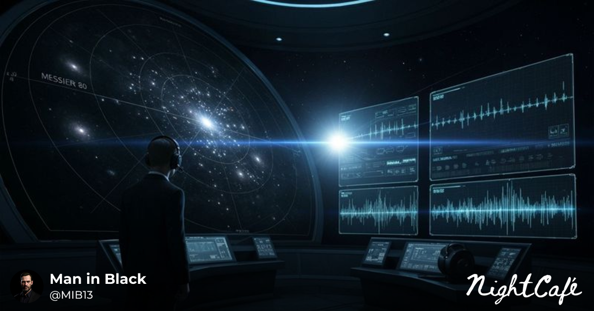 MIB Agents Observe Cosmic Lighthouse in Deep Space - AI Art