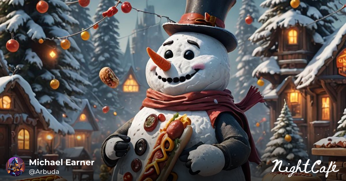 Snowman eating hotdog - Snowman Eating Hotdog in Detailed Di...