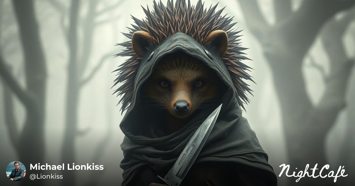 a female humanoid hedgehog dressed as a rogue from old RPGs, holding a ...