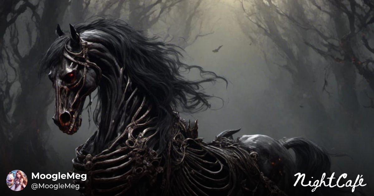 Full body Skeletal black undead cursed horse