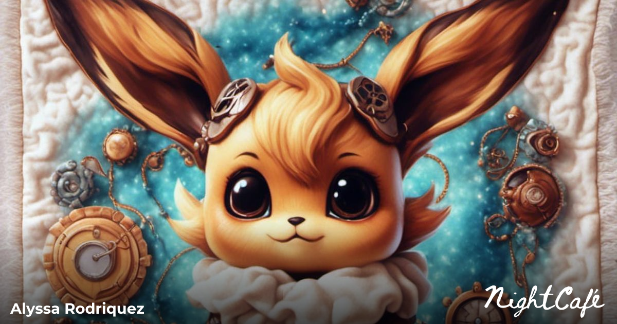 Steampunk Baby Eevee Robot on Blanket - AI Art