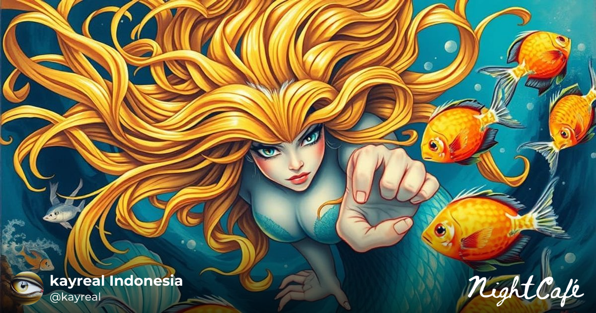 Majestic Mermaid Scowls at Frightened Fish in Vibr... - AI Art