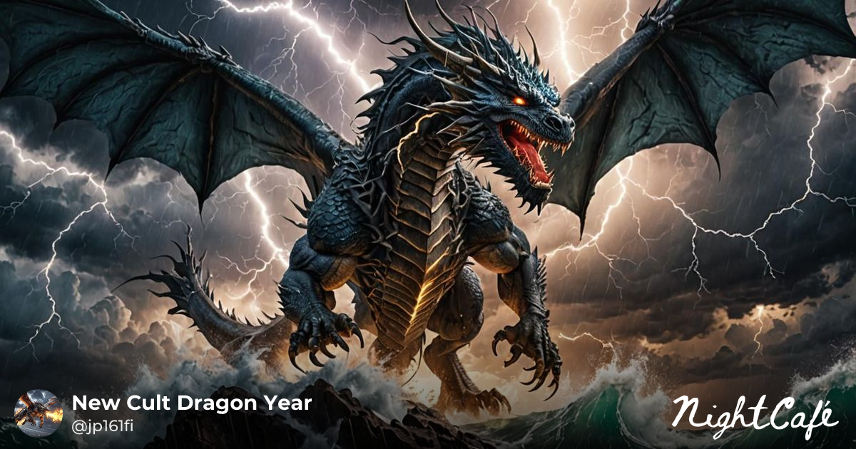 Epic Storm Dragon Arcing Lightning - AI Art