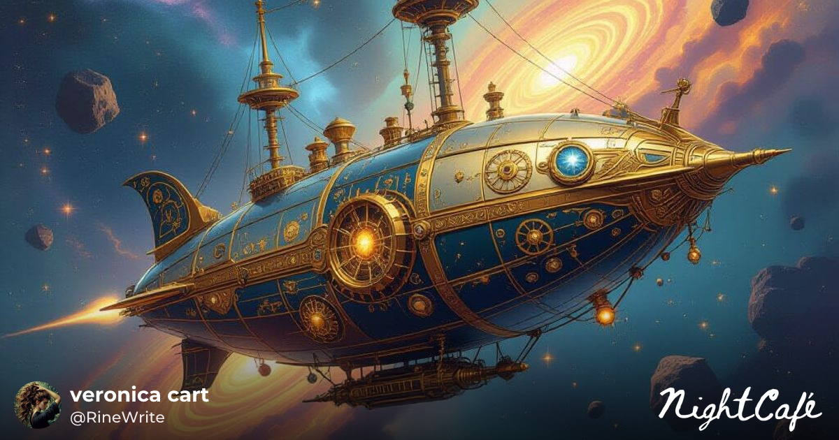 Celestial Steampunk Airship Navigates Cosmic Nebul... - AI Art