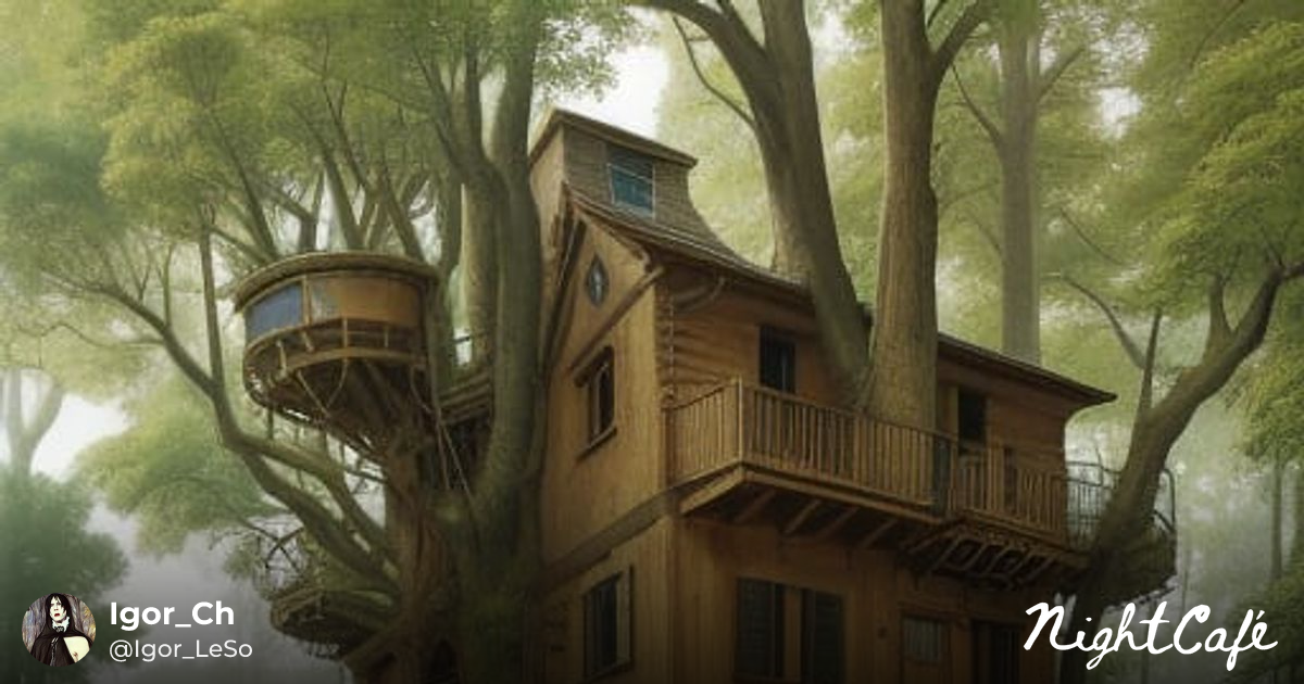 Whimsical Treehouse Scene in a Vibrant, Mixed-Medi... - AI Art