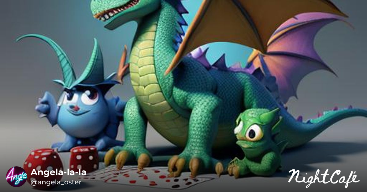 Puff the magic dragon puffing on a stogie playing cards with other dragons