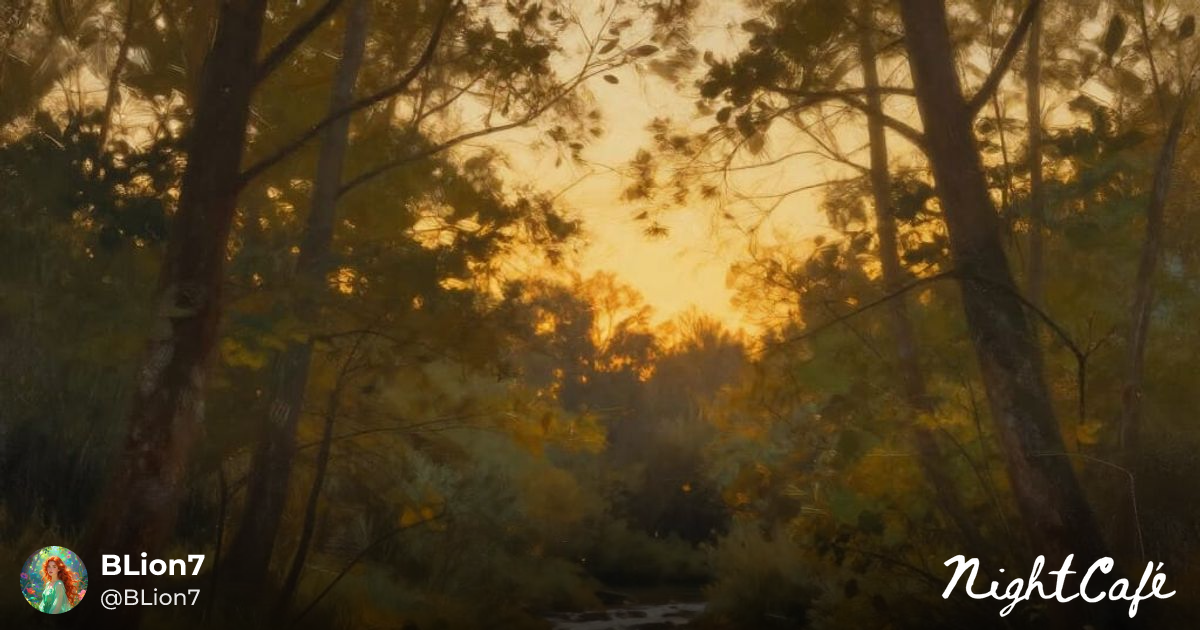 river - Golden Hour Stream Reflecting Amber Light in Forest