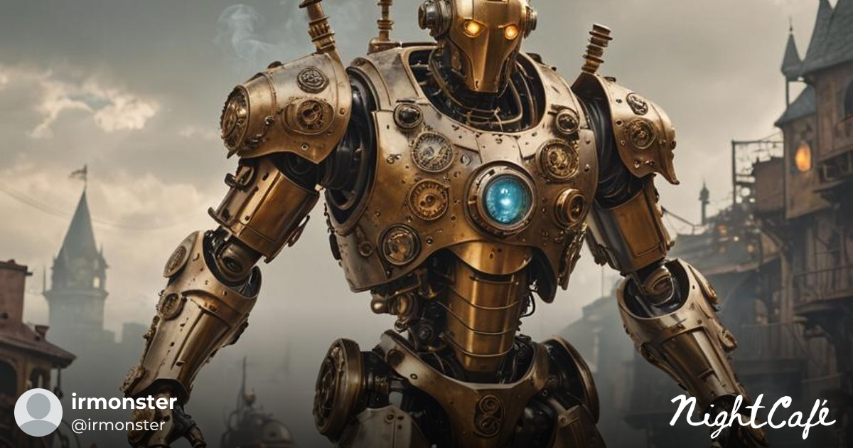 Steampunk Medieval Robot in Dynamic Pose - AI Art