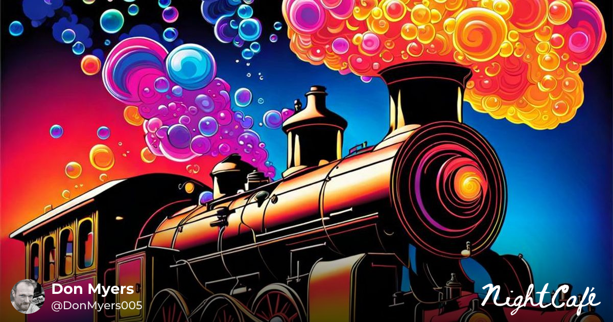 Trippy Train Black Light Poster - Psychedelic Steam Train in...