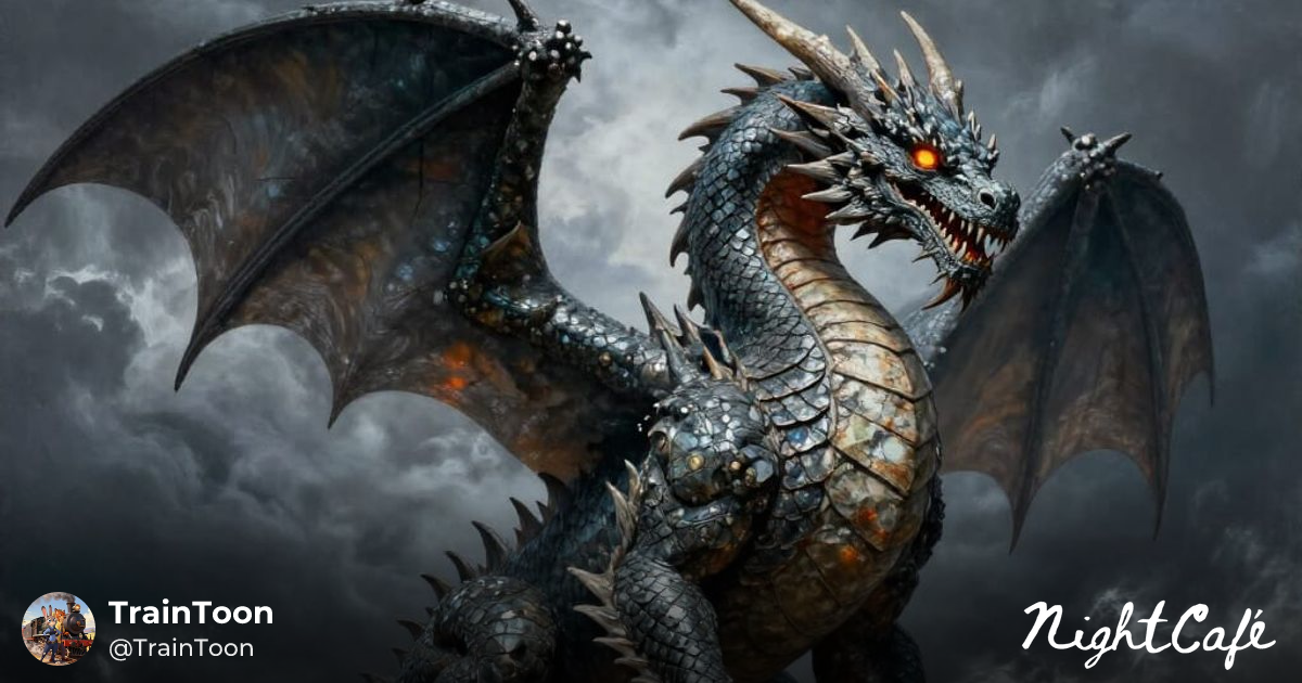 The Rock Dragons - Colossal Rock Dragon in Stormy Epic Matt...