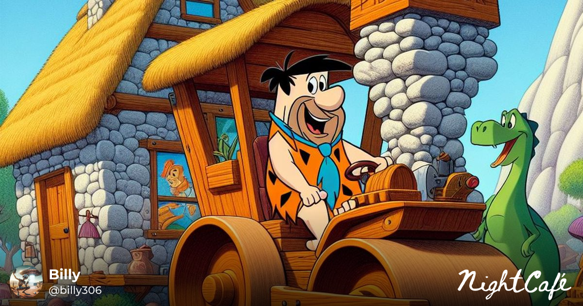 Fred Flintstone with Flintmobile - Fred Flintstone with Flin...