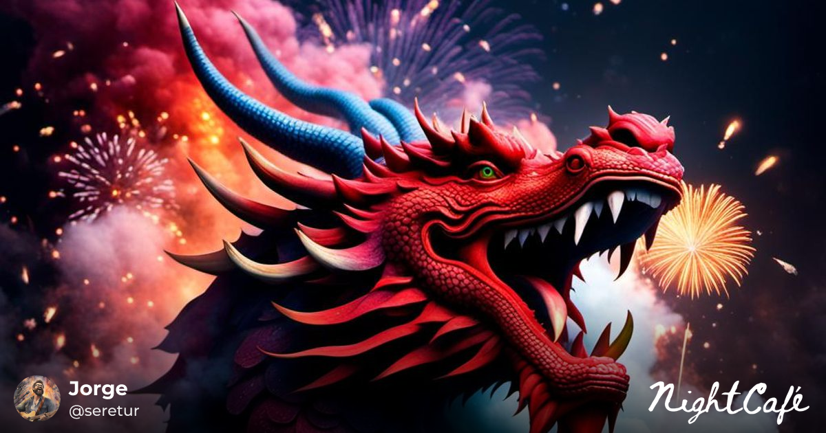 Dragon from the clouds - Chinese Dragon Emerges in Fireworks...