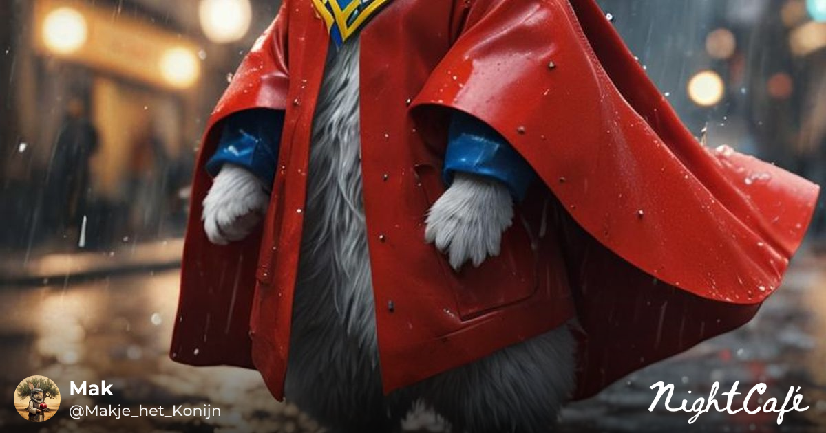 Brave Rabbit in a superhero raincoat (Juggernaut XI Lightning)